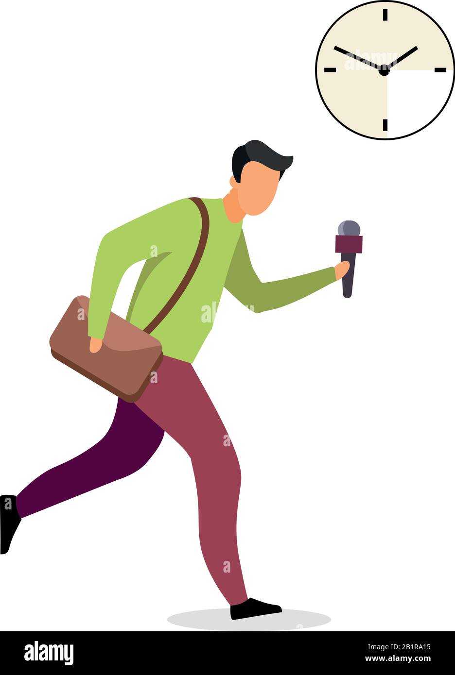 Reporter running with mic flat vector illustration. Male journalist ...