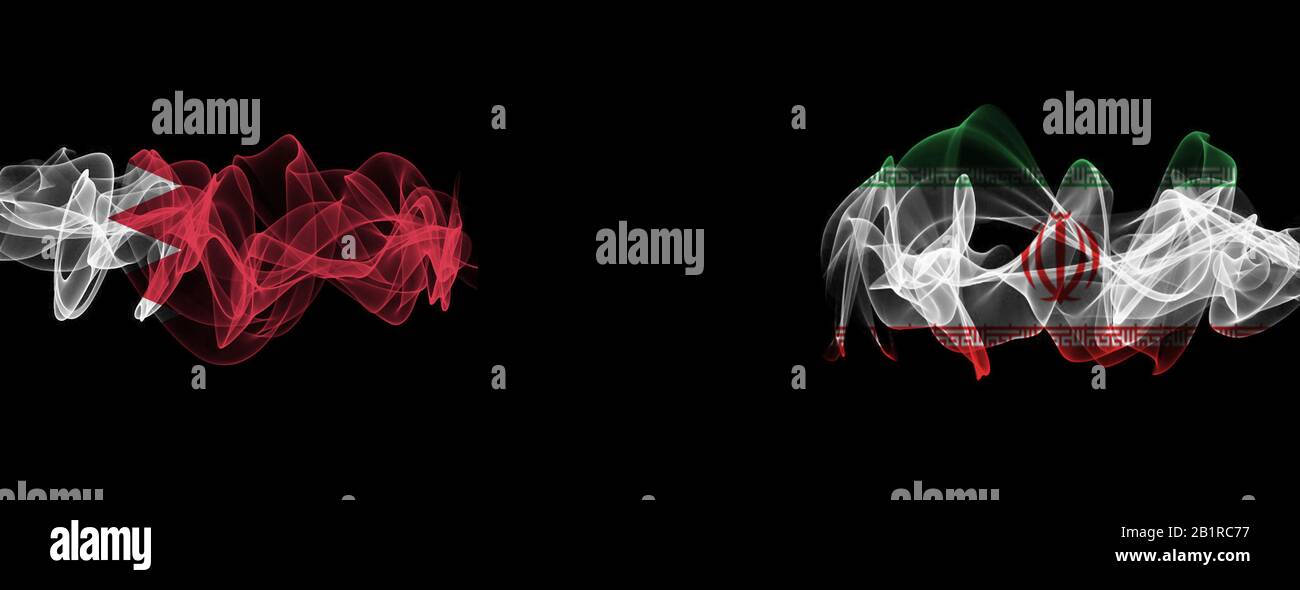 Flags of Bahrain and Iran on Black background, Bahrain vs Iran Smoke ...