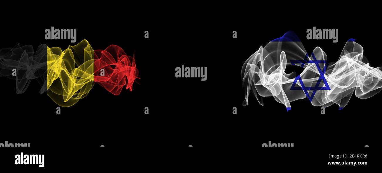 Flags of Belgium and Israel on Black background, Belgium vs Israel ...