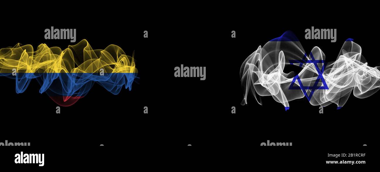 Flags of Colombia and Israel on Black background, Colombia vs Israel ...