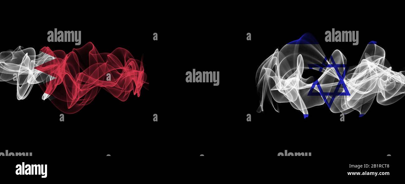 Flags of Bahrain and Israel on Black background, Bahrain vs Israel ...