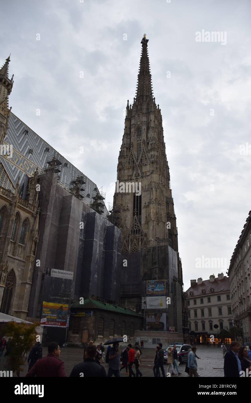 Vienna city square and cathedral on a rainy day Stock Photo - Alamy