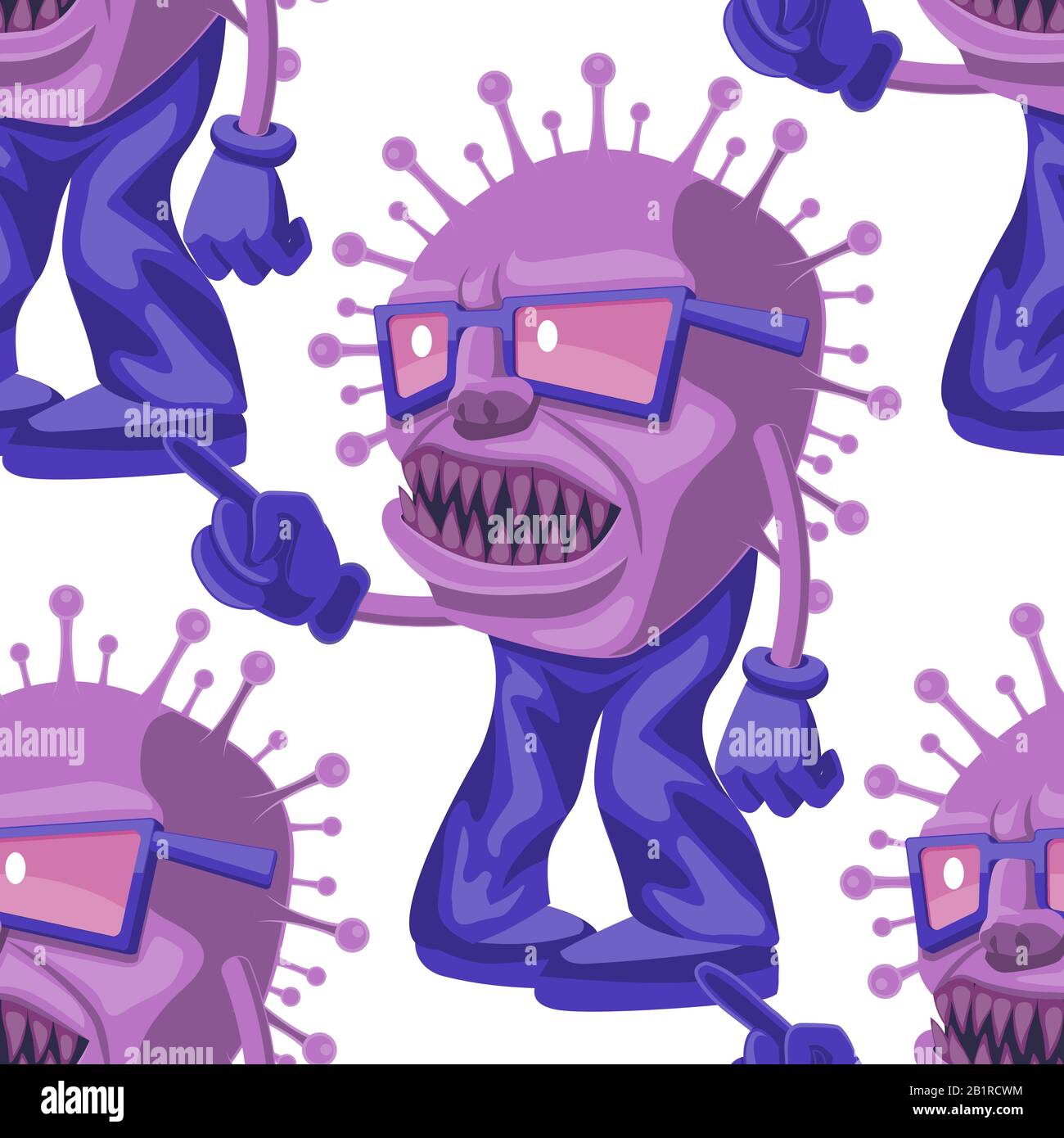 Seamless cartoon virus character pattern on white isolated background ...