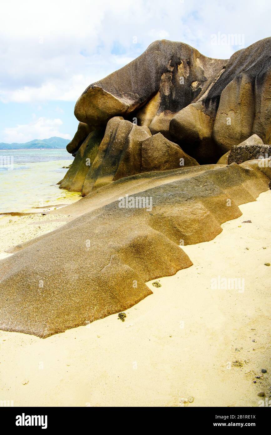 Impressive Granite Rock Formations on La Digue Island, Seychelles Stock ...