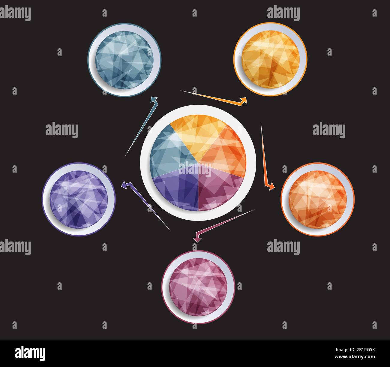 Polygonal colorful circles with triangles. Template infographic 5 ...