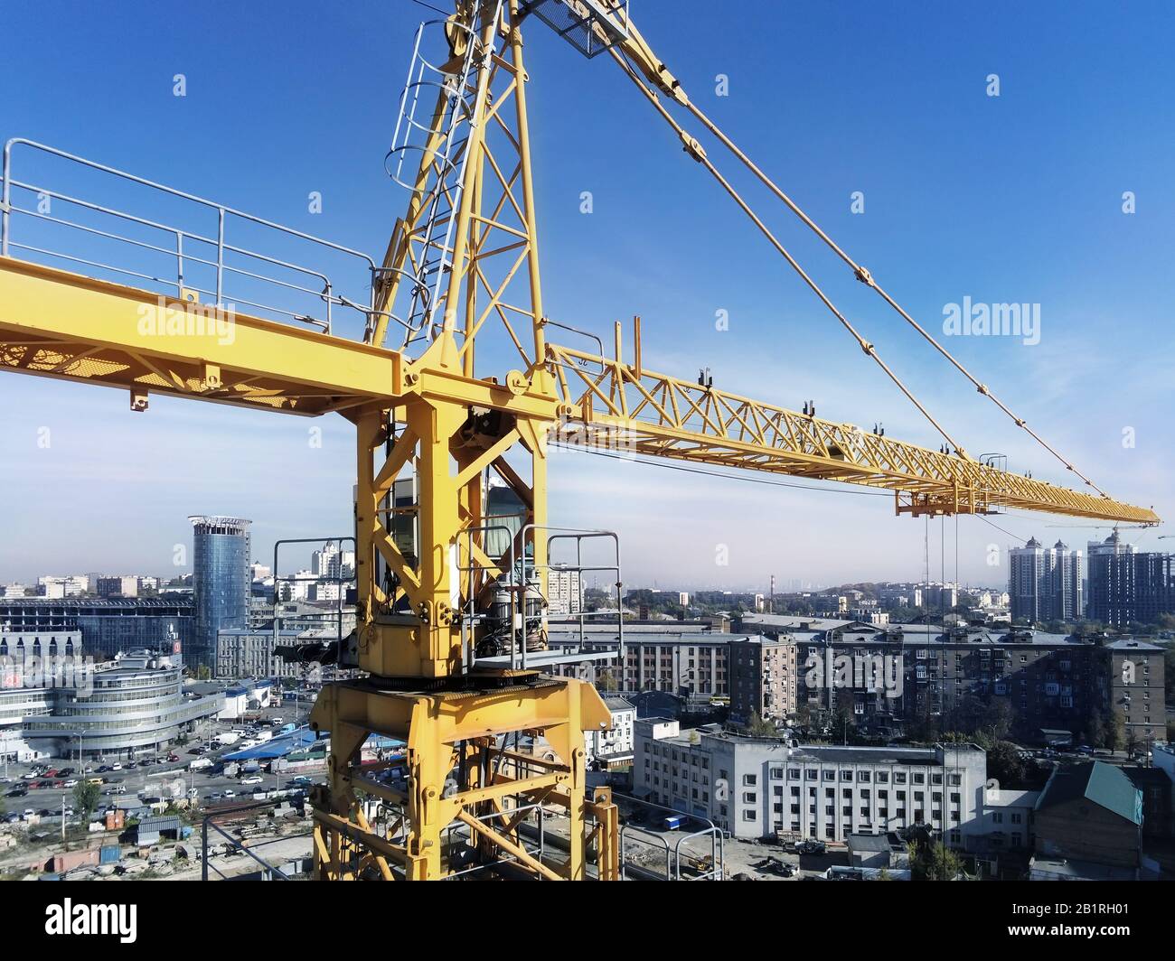 Heavy high tower crane view at skyscraper conctruction site. Industrial ...