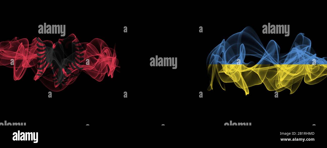 Flags of Albania and Ukraine on Black background, Albania vs Ukraine ...