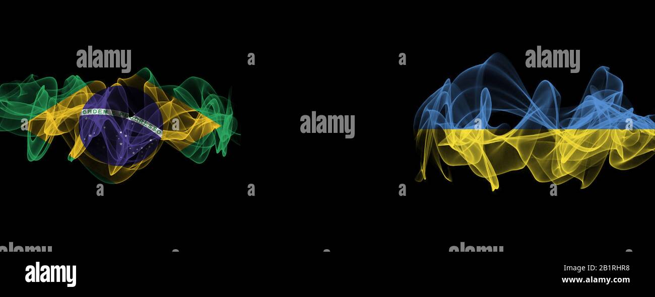 Flags of Brazil and Ukraine on Black background, Brazil vs Ukraine ...