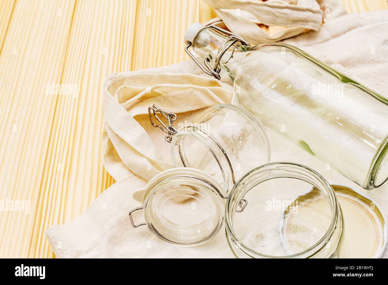 Assortment eco friendly packaging, zero waste, paper, glass and textile ...