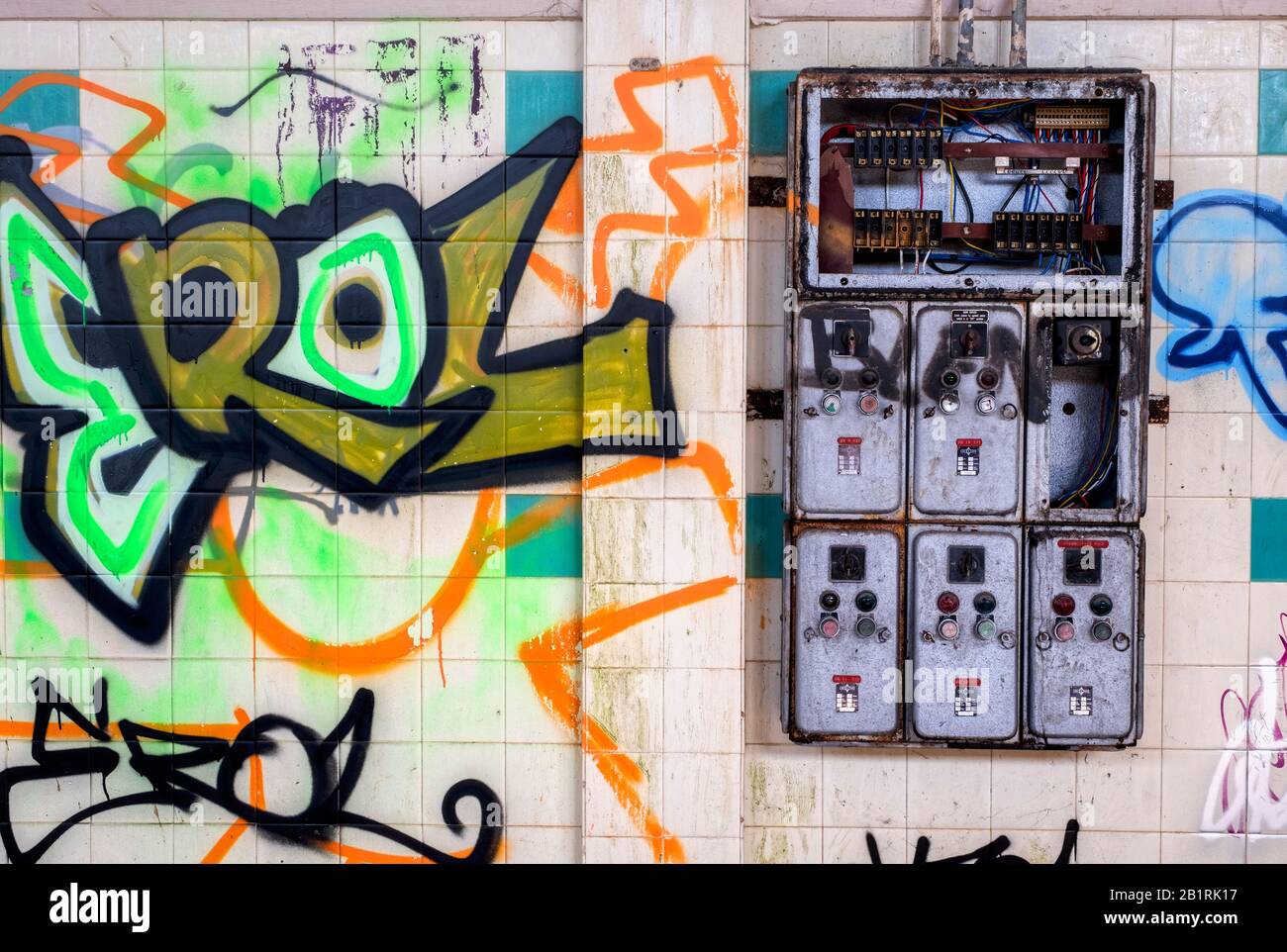 Graffiti art, factory graffiti art, spray can art, urban art Stock ...