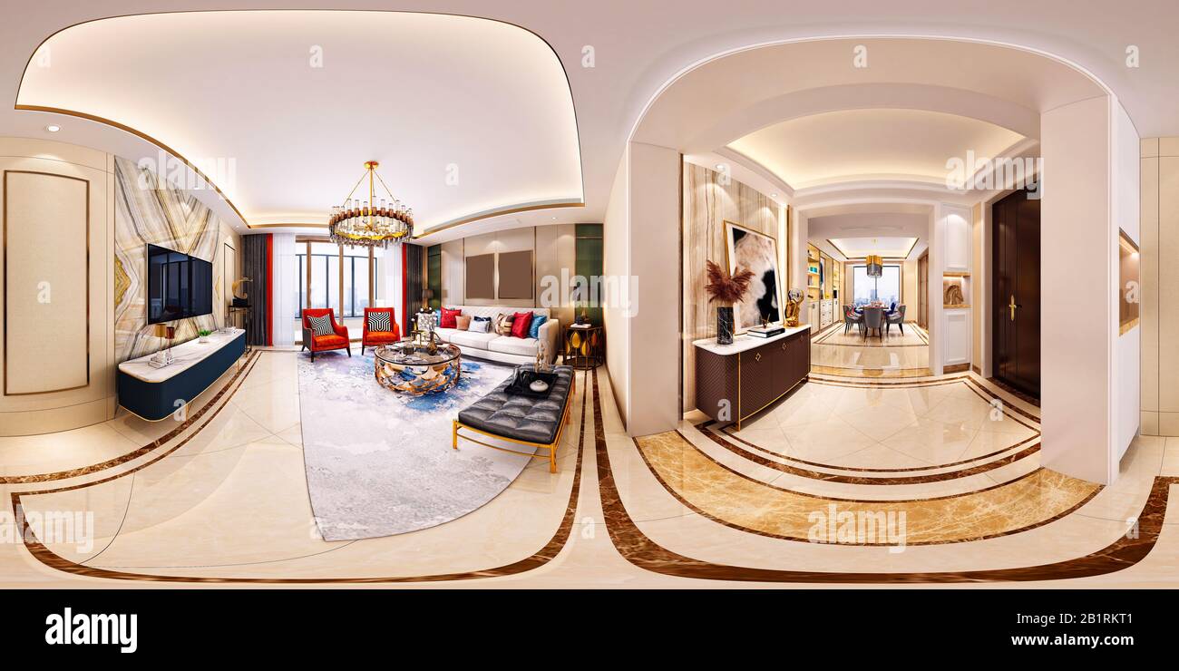 3d render of 360 degrees home interior Stock Photo - Alamy