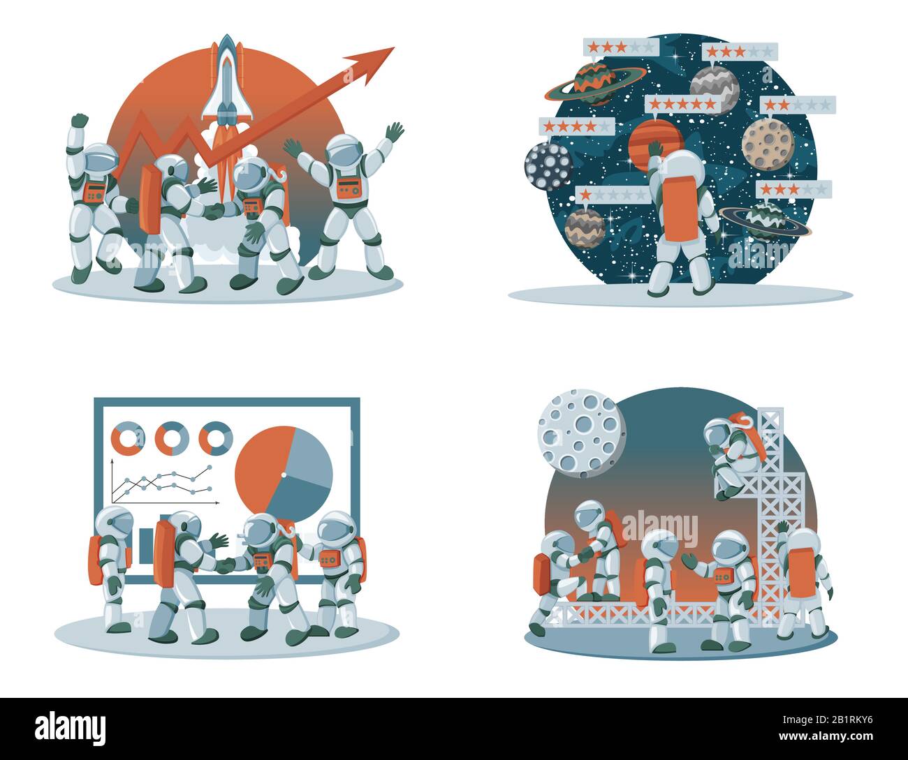 Flat spaceman cartoon vector illustrations for business design and ...