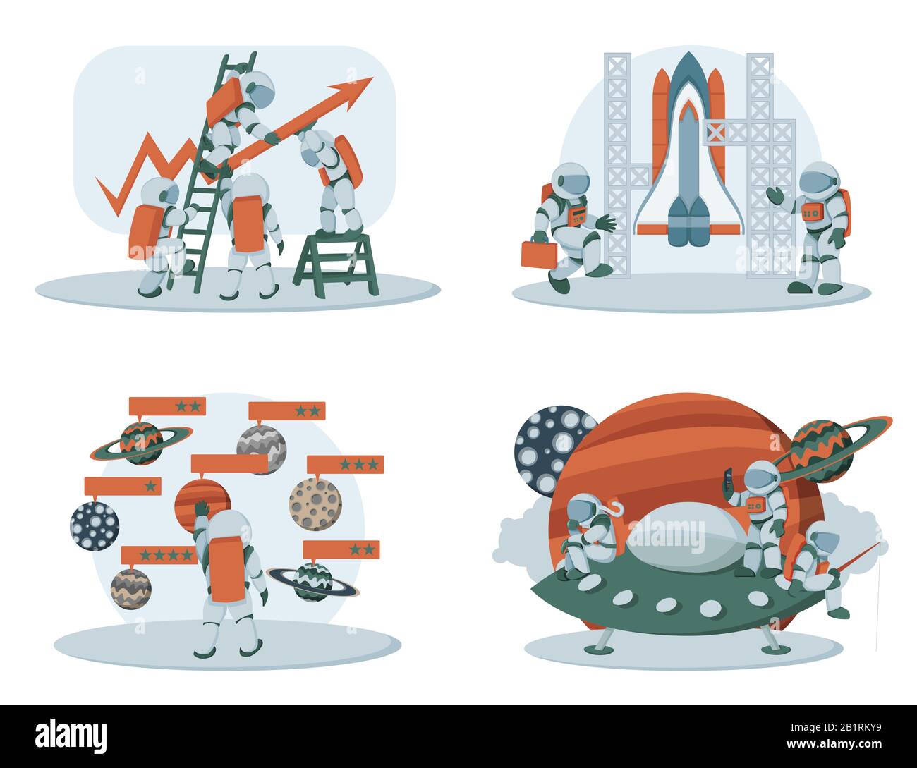 Flat spaceman cartoon vector illustrations for business design and ...