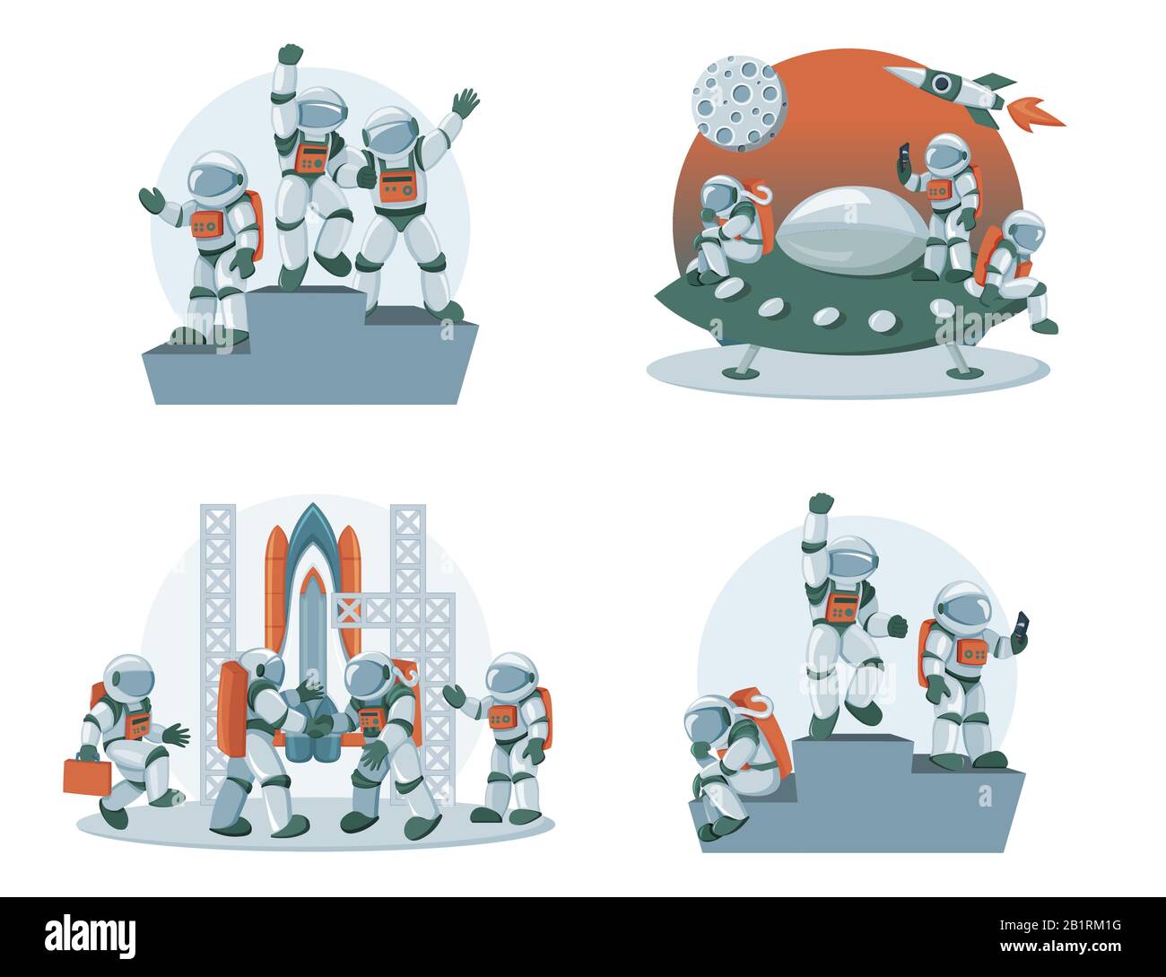 Flat spaceman cartoon vector illustrations for business design and ...