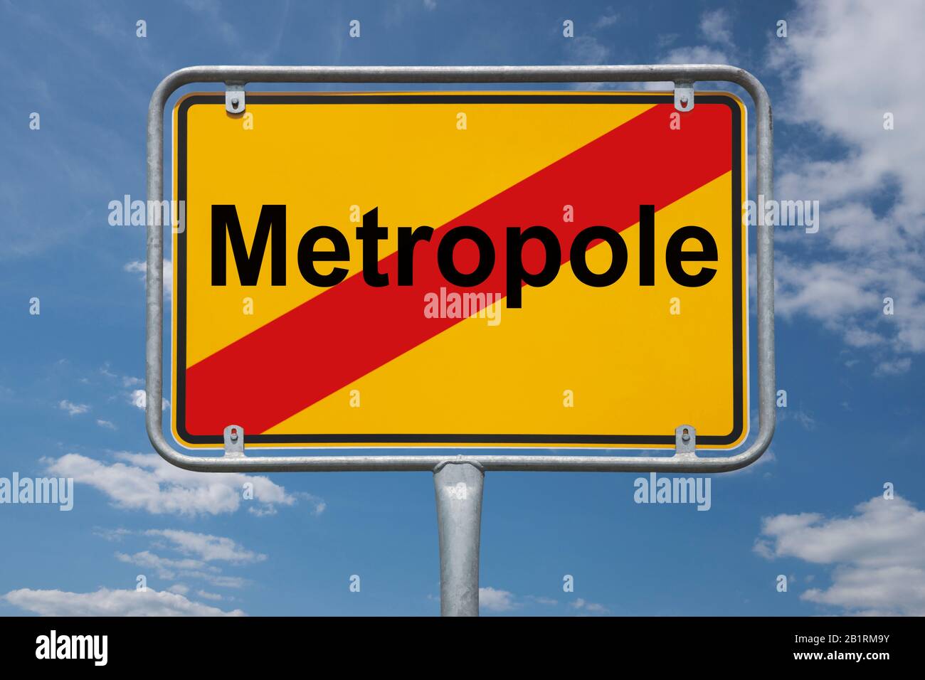Inscription Metropole (metropolis) on a traffic sign, place-name sign ...