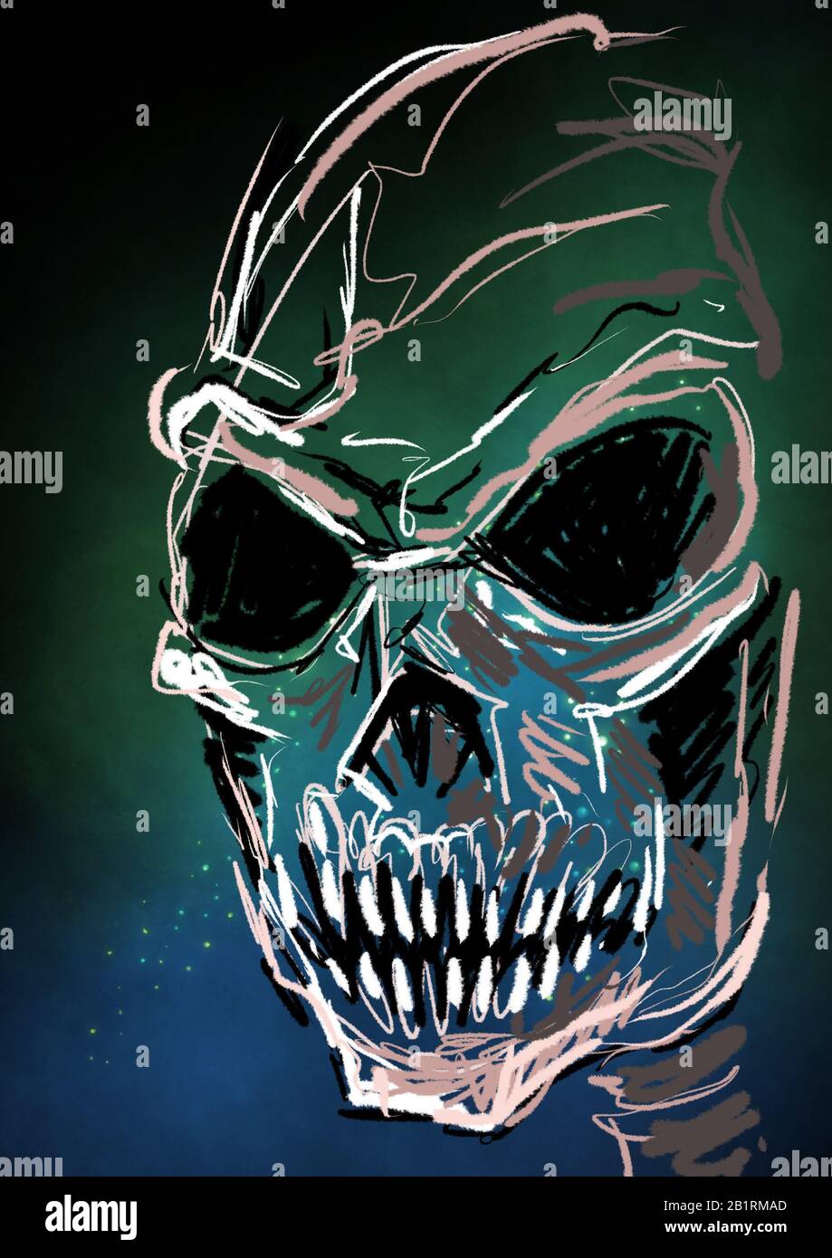 Evil skeletal head hand drawn illustration Stock Photo - Alamy