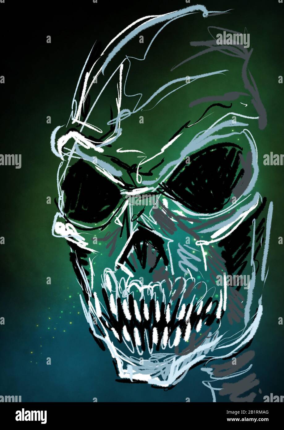 Evil skeletal head hand drawn illustration Stock Photo - Alamy