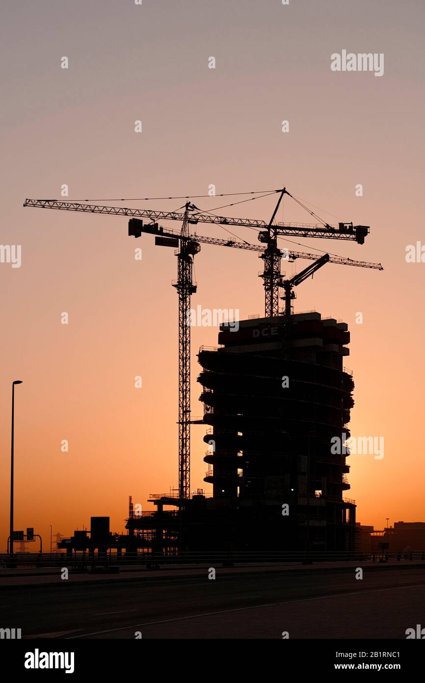 Construction site, sunrise, downtown, Dubai, United Arab Emirates, Asia ...