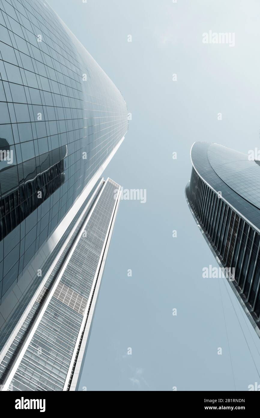 Facades of the Etihad Towers complex, Al Khubeira, Abu Dhabi, UAE Stock ...