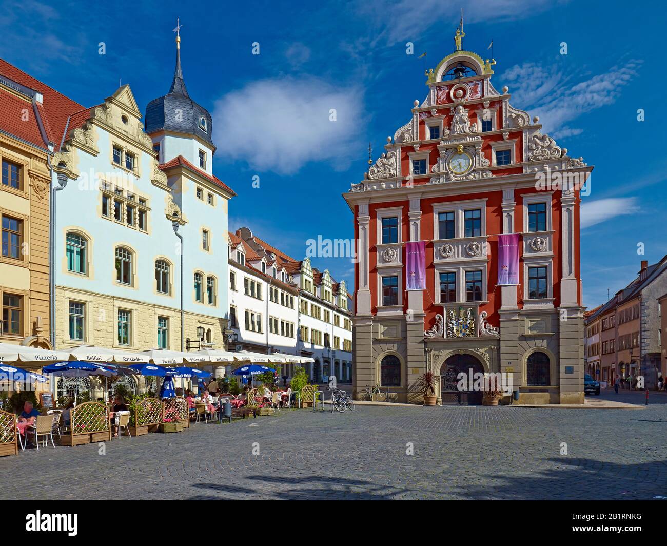 Town hall on the main market with street cafe, Gotha, Thuringia ...