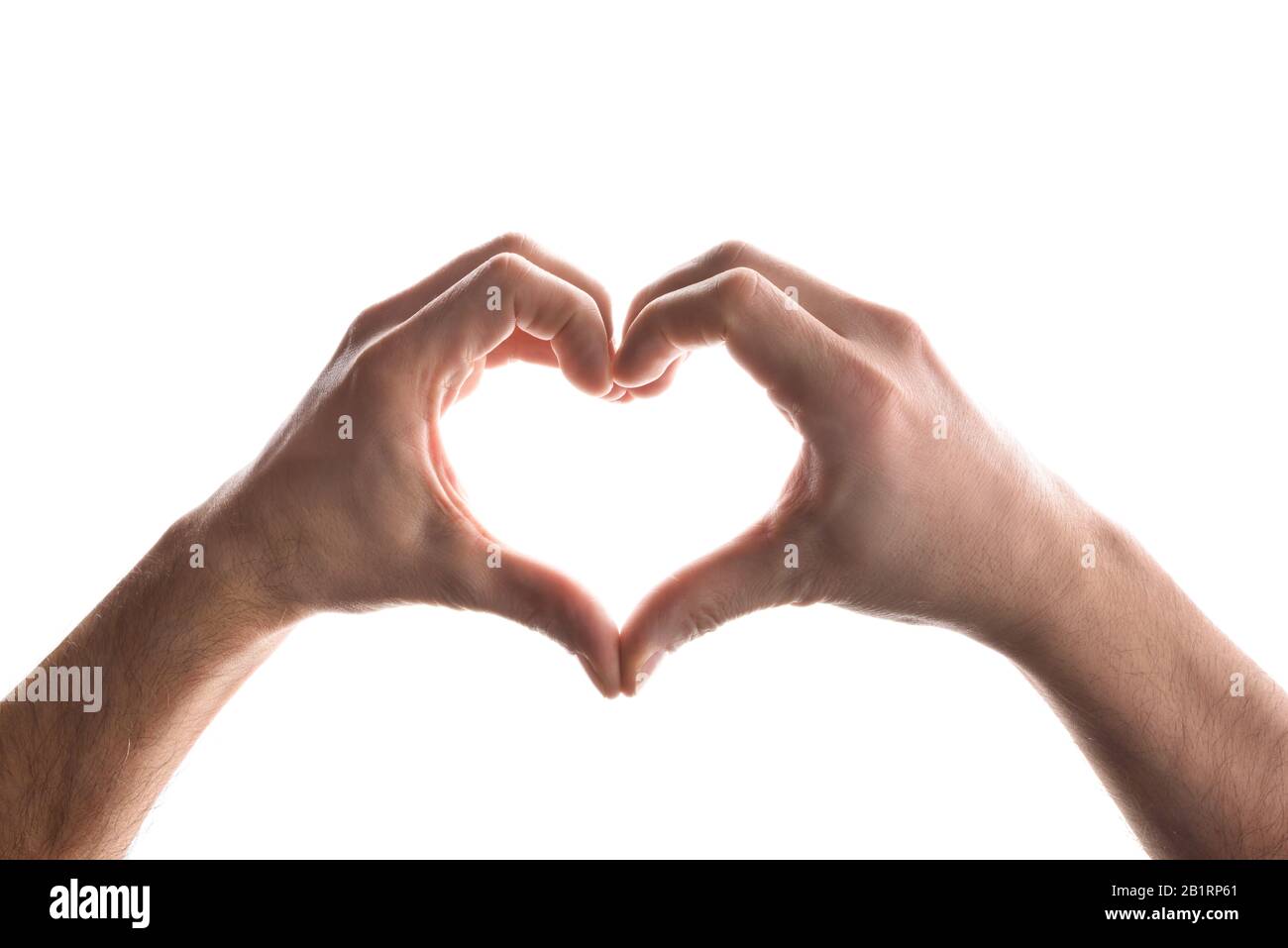 Man hands making the shape of a heart on isolated white background ...