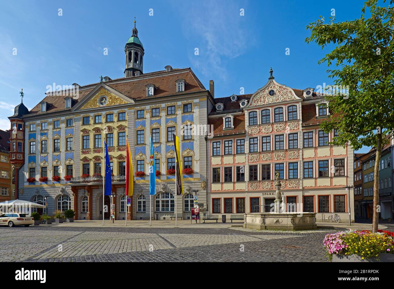 Market with town hall in Coburg, Upper Franconia, Bavaria, Germany ...