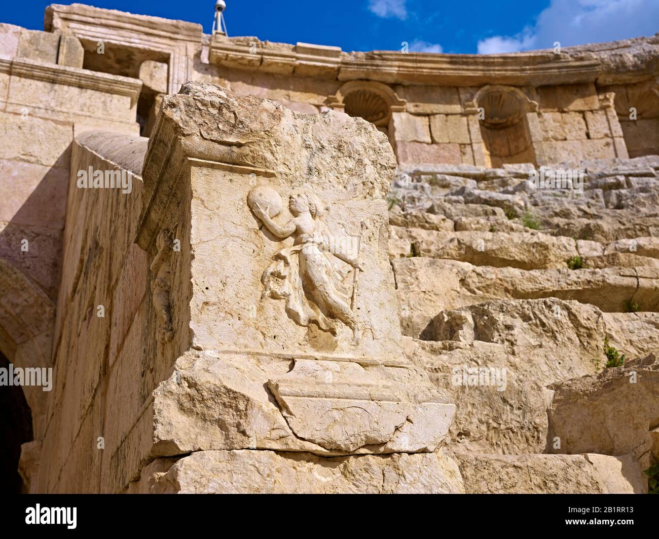 Detail of northern theater in ancient Gerasa or Gerash, Jordan, Middle ...