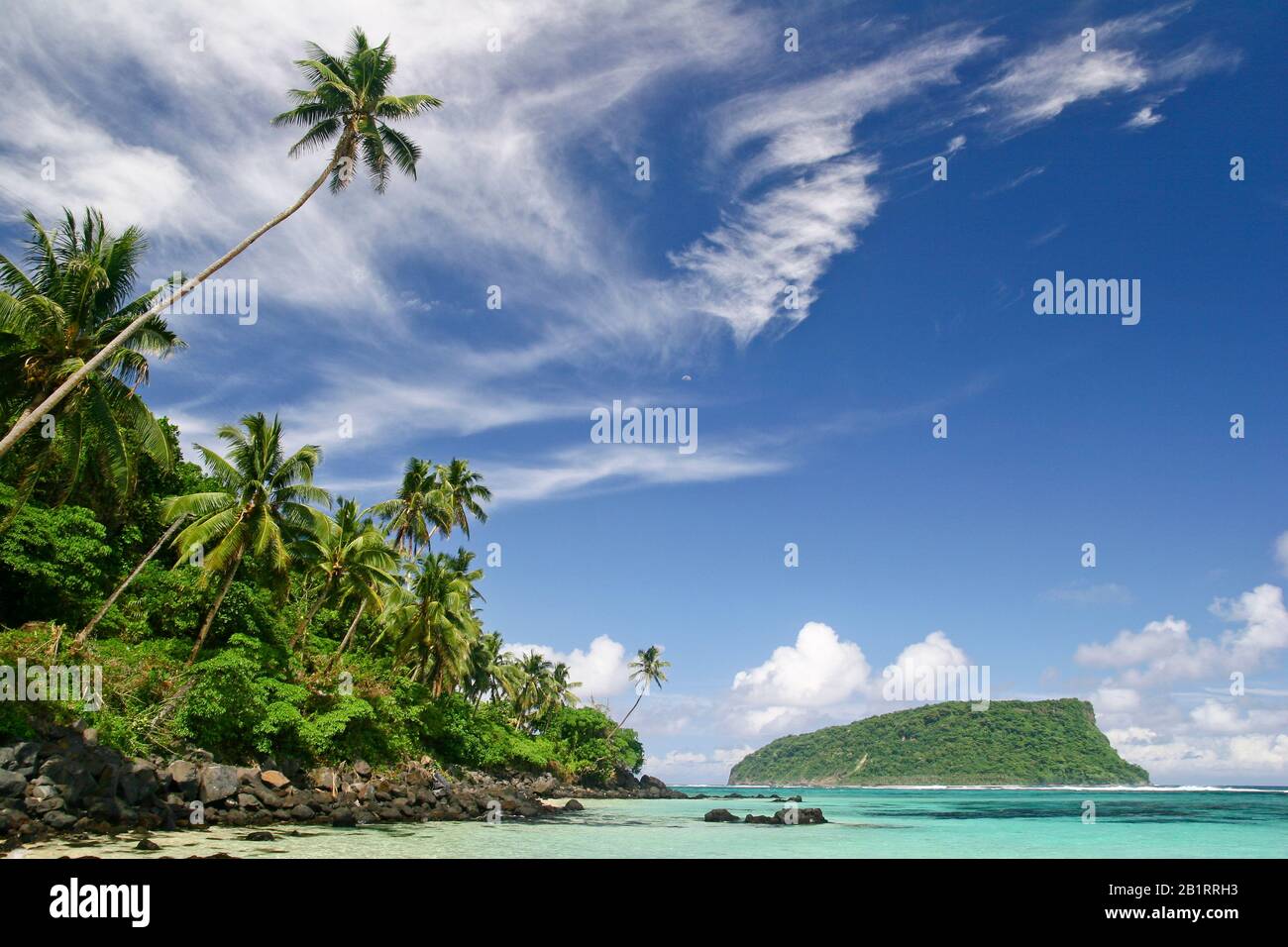 Beach with palm trees, Samoa Stock Photo - Alamy
