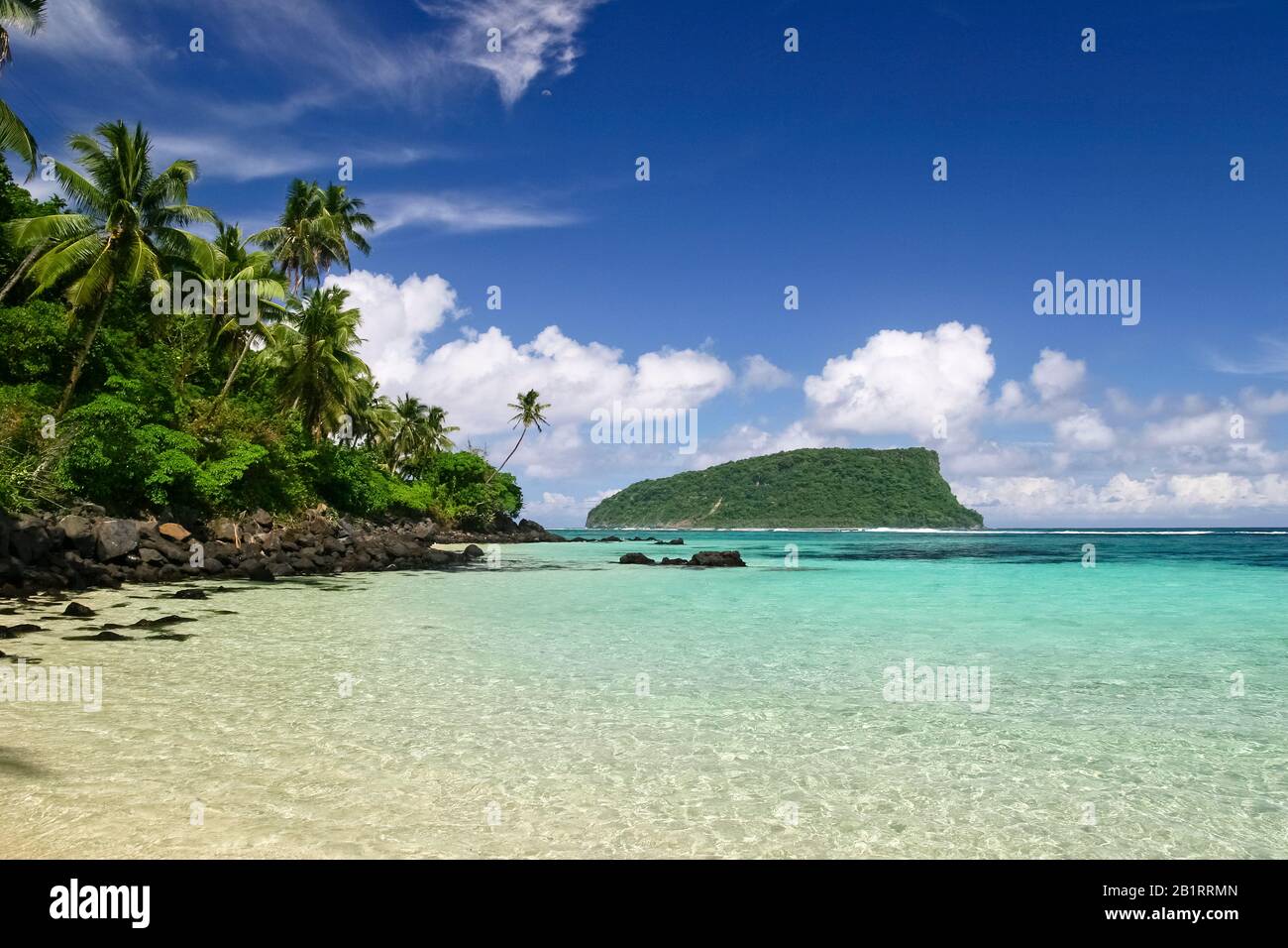 Beach with palm trees, Samoa Stock Photo - Alamy