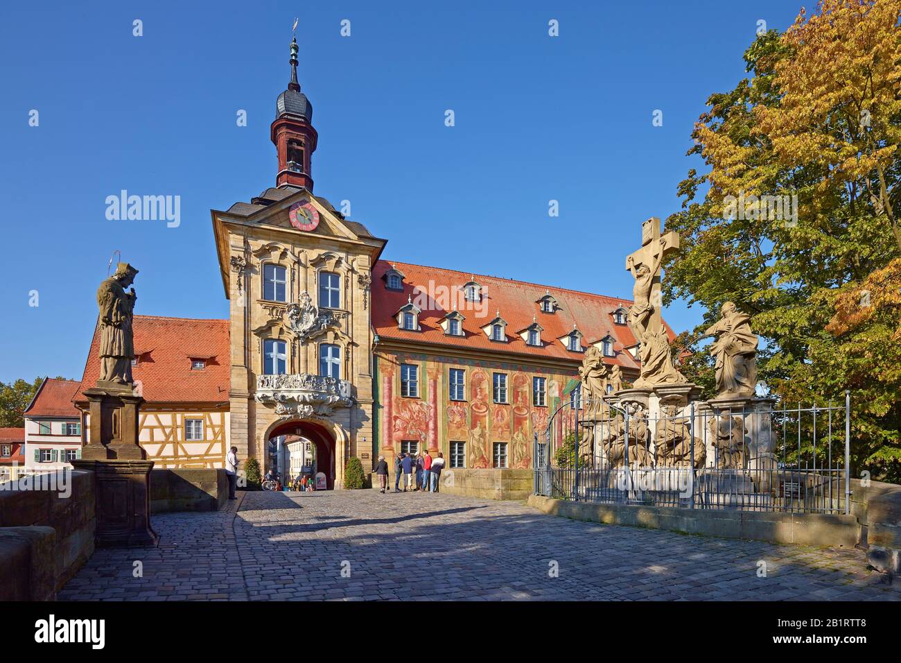 Old town hall with bridge over the Regnitz river in Bamberg, Upper ...