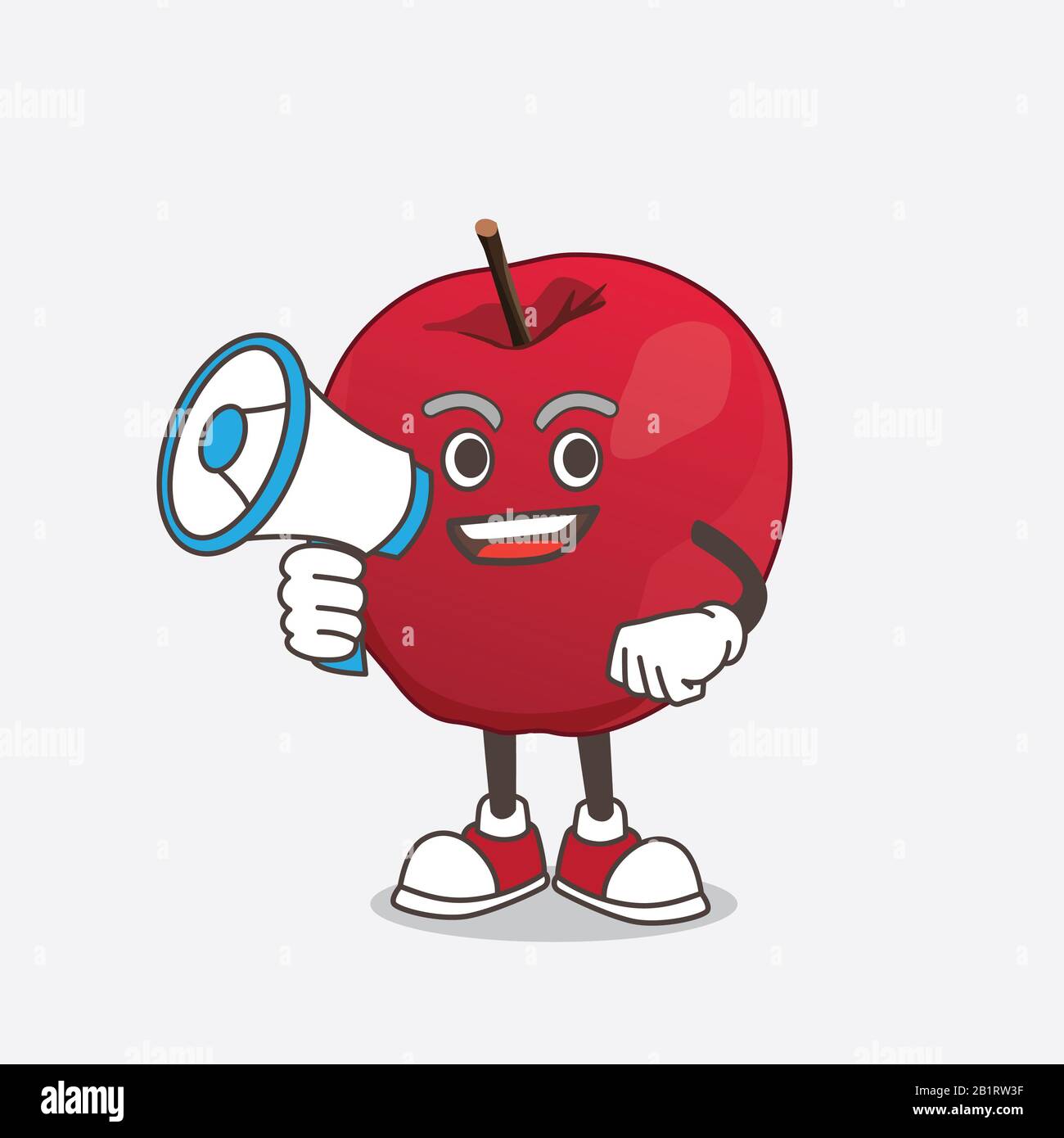 Apple cartoon mascot character holding a megaphone Stock Photo - Alamy