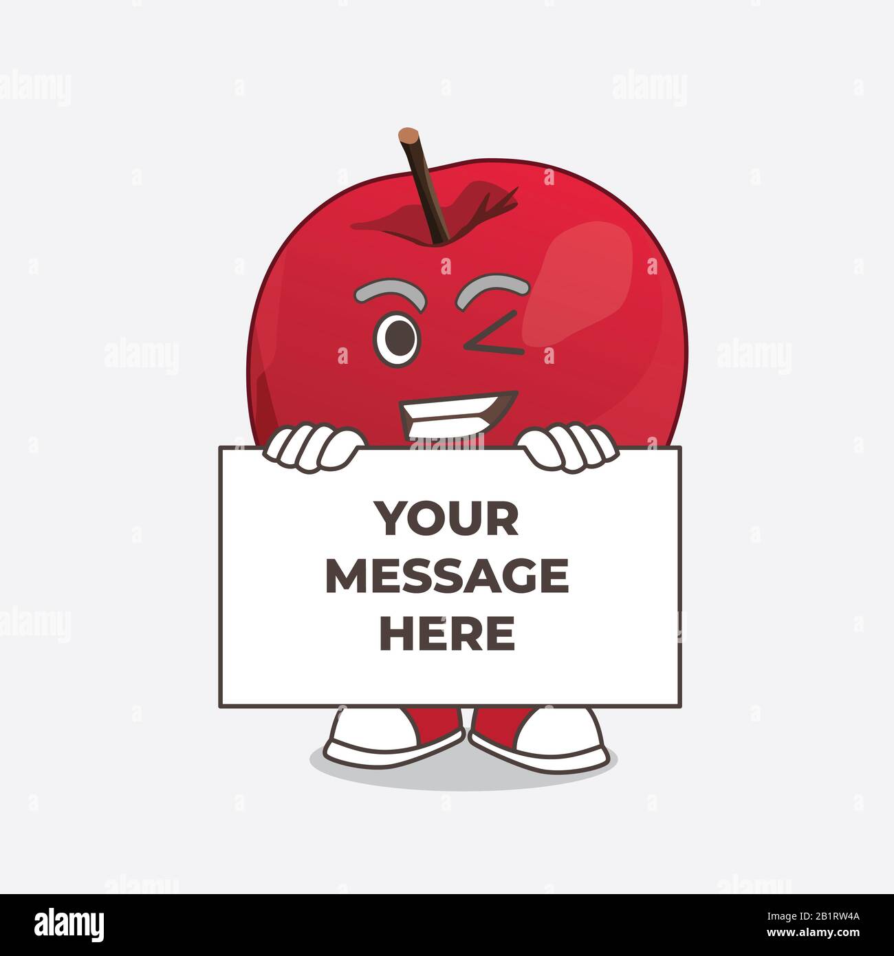 Apple cartoon mascot character with funny face hides behind a board ...