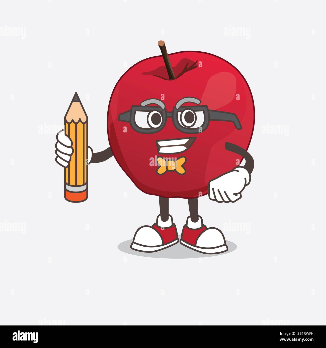 Apple cartoon mascot character holding pencil Stock Photo - Alamy