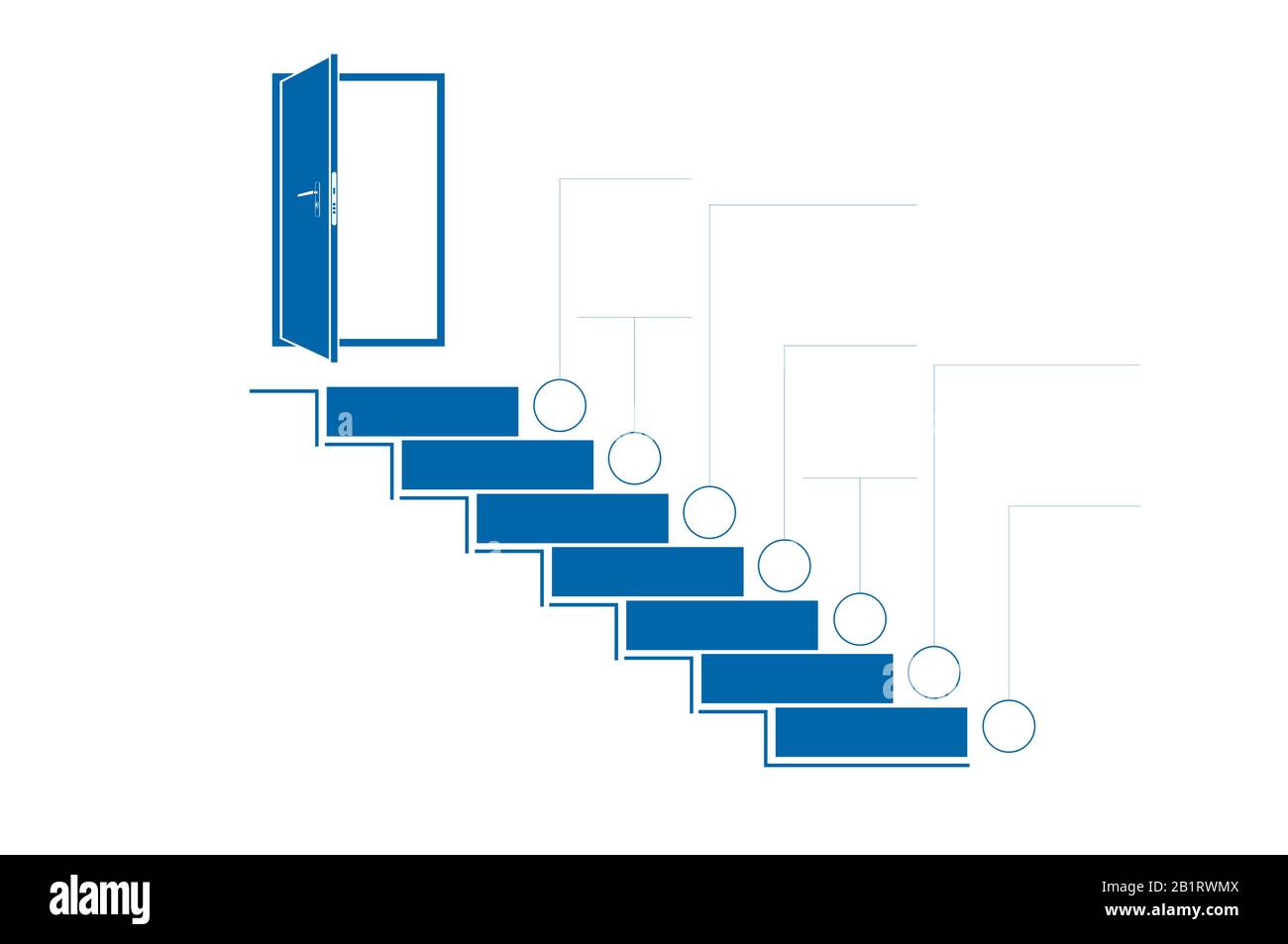 Steps up ladders and doorway. Template infographic. Monochrome. Blue. 7 ...