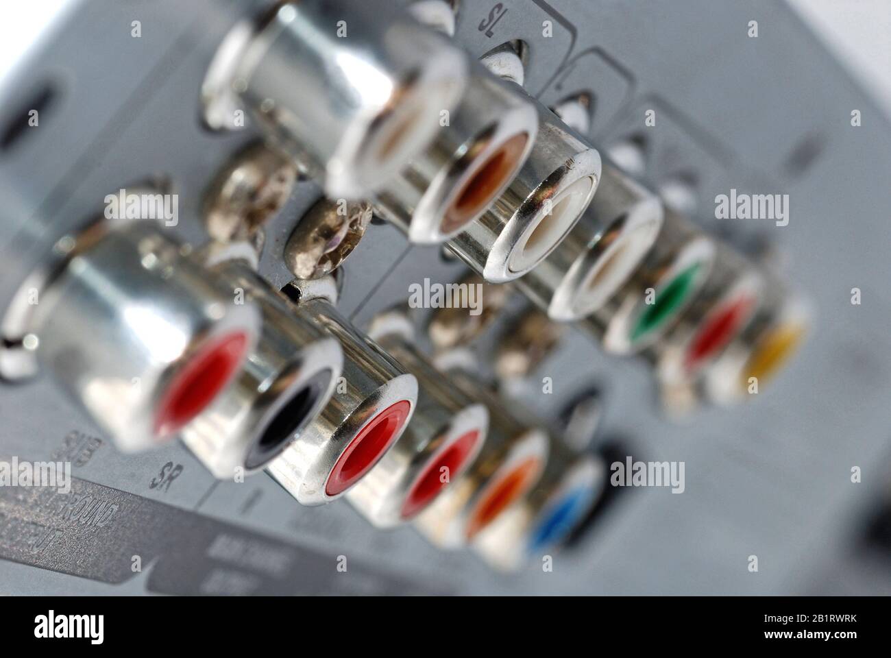 View of DVD player rear panel with connection plug blocks Stock Photo ...