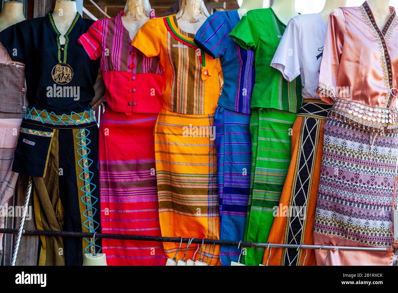 Typical Burmese Womens Clothes For Sale At A Shop In Loikaw, Kayah ...