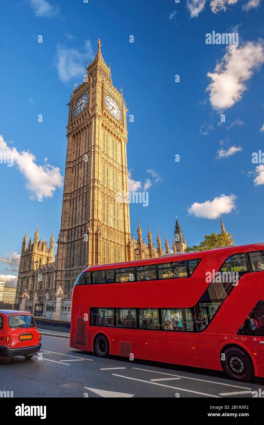 Big Ben with red bus in London, England, UK Stock Photo - Alamy