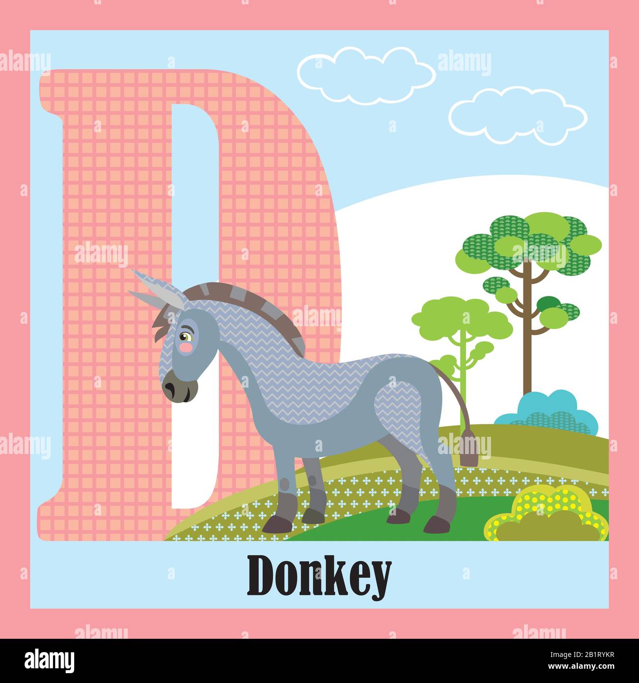 Vector cartoon flashcards of animal alphabet, letter D. Colorful ...
