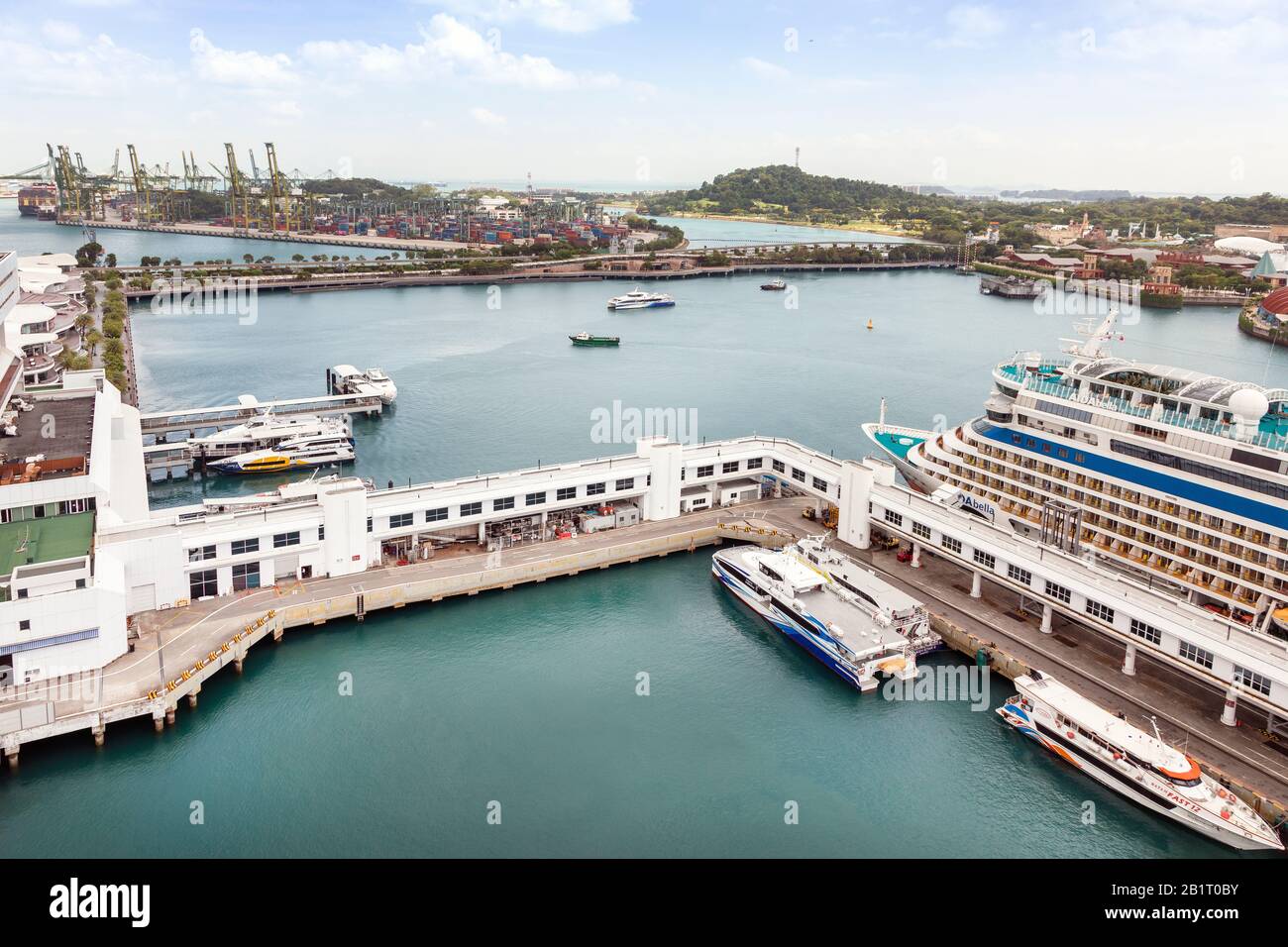 High view of Singapore Cruise Centre and Sentosa Boardwalk joining ...