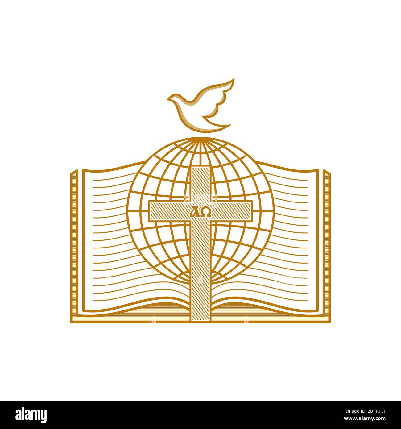Church logo. Christian symbols. Open bible, cross and globe Stock ...