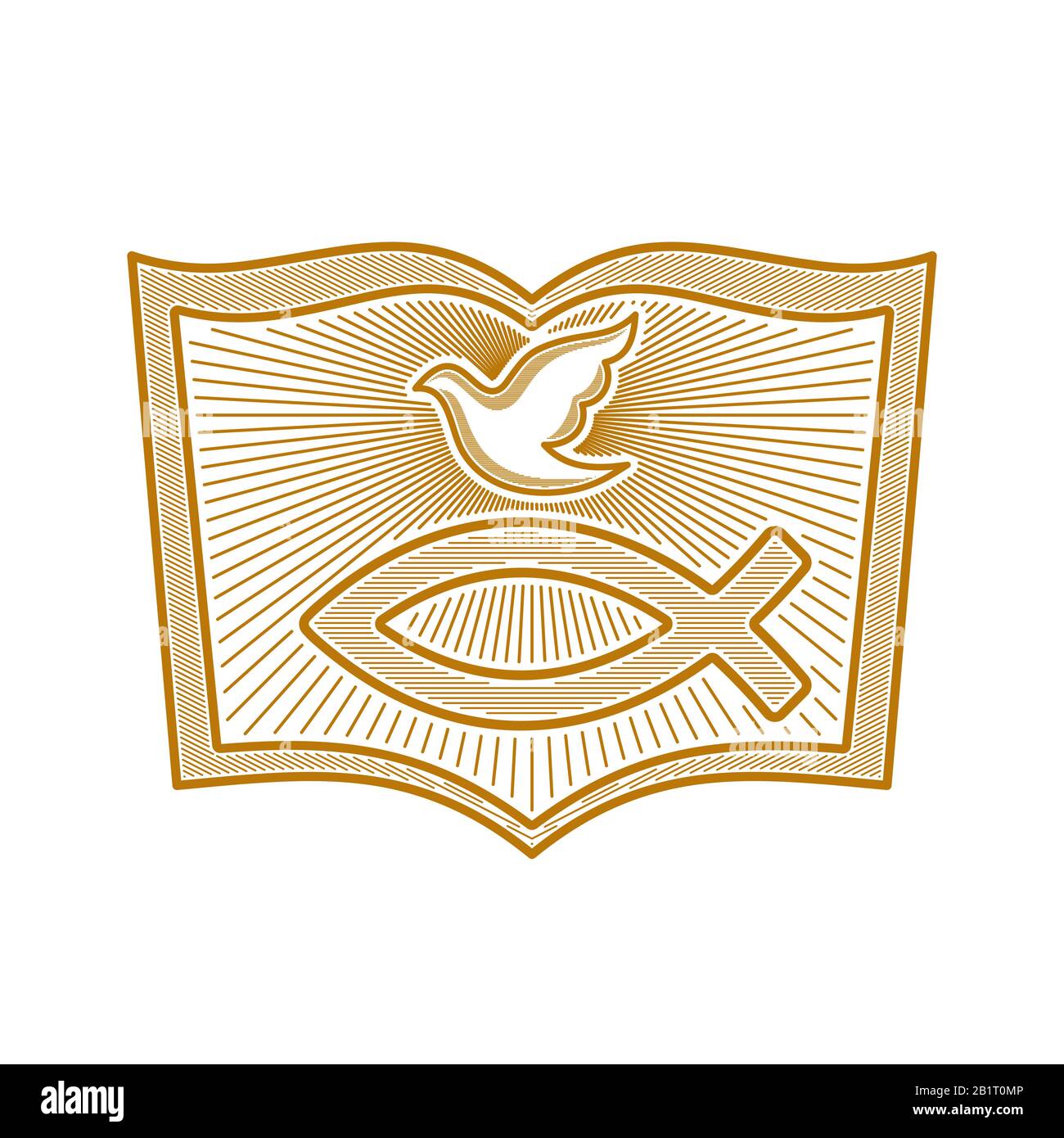 Church logo. Christian symbols. Sign of fish and dove on the background ...