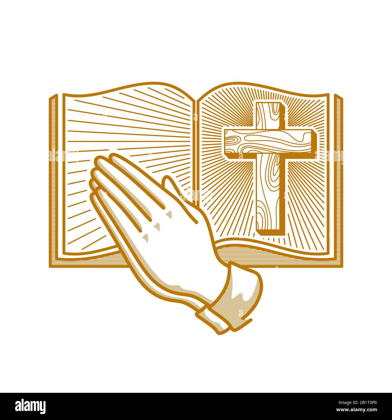 Praying Hands With Cross And Bible