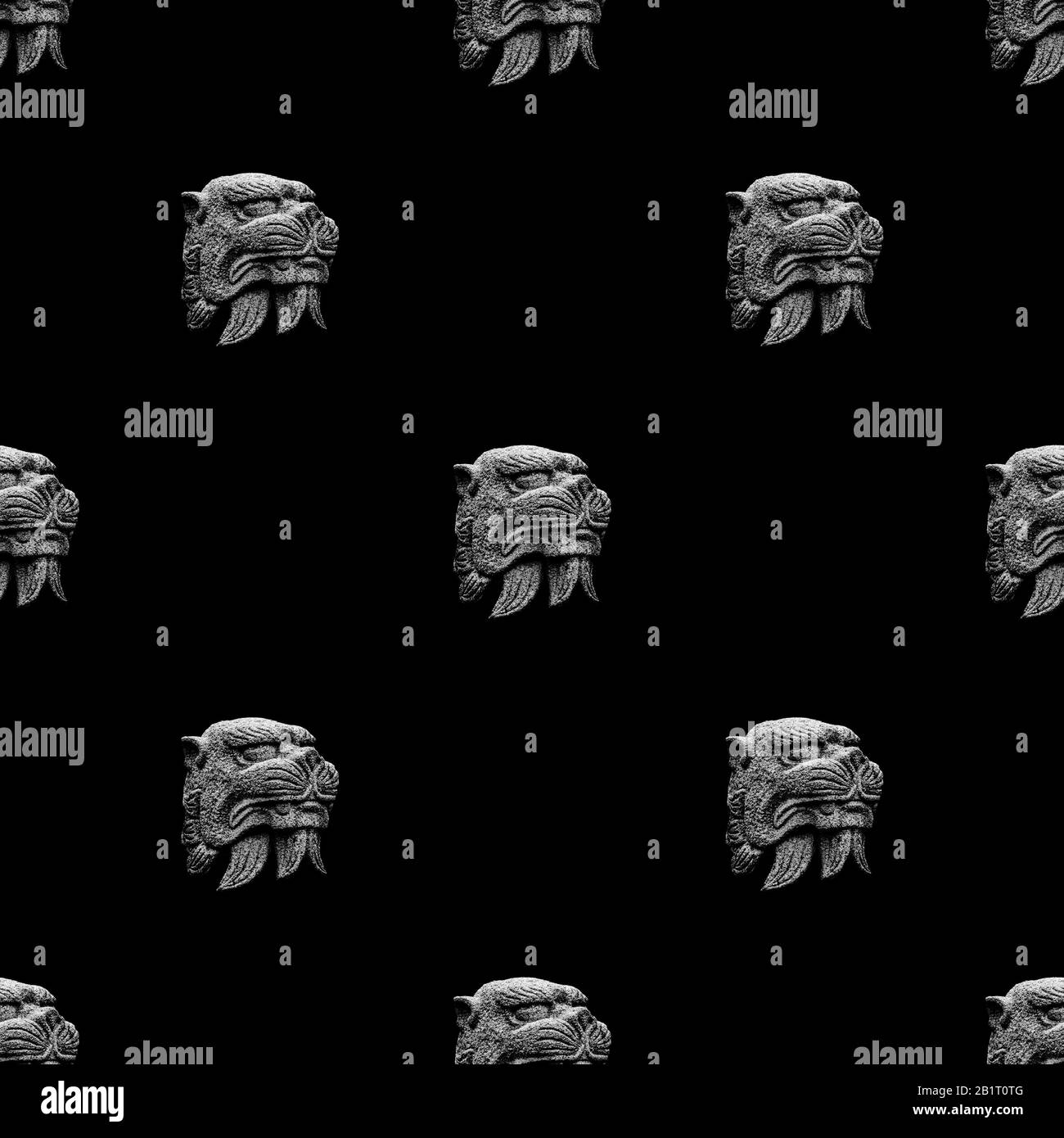 Conversational seamless pattern design mythological feline head stone ...