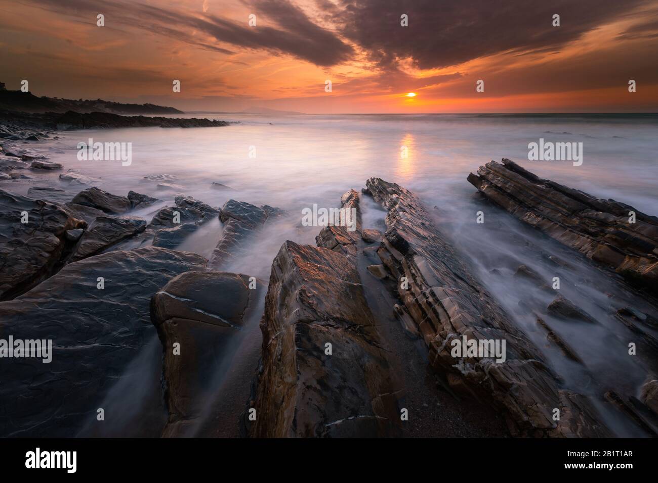 Sunset at Bidart's beach next to Biarritz, Basque Country Stock Photo ...