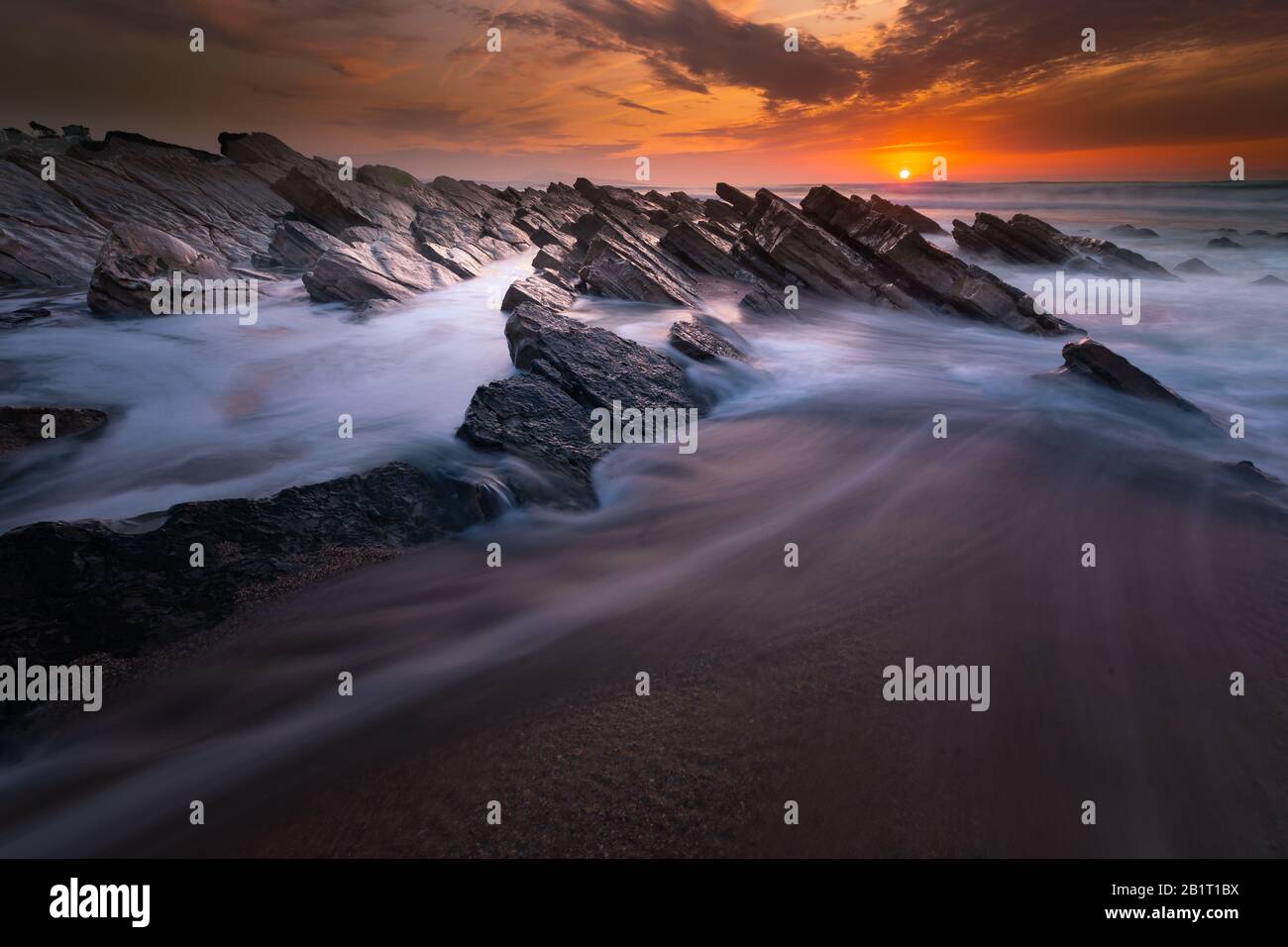 Sunset at Bidart's beach next to Biarritz, Basque Country Stock Photo ...