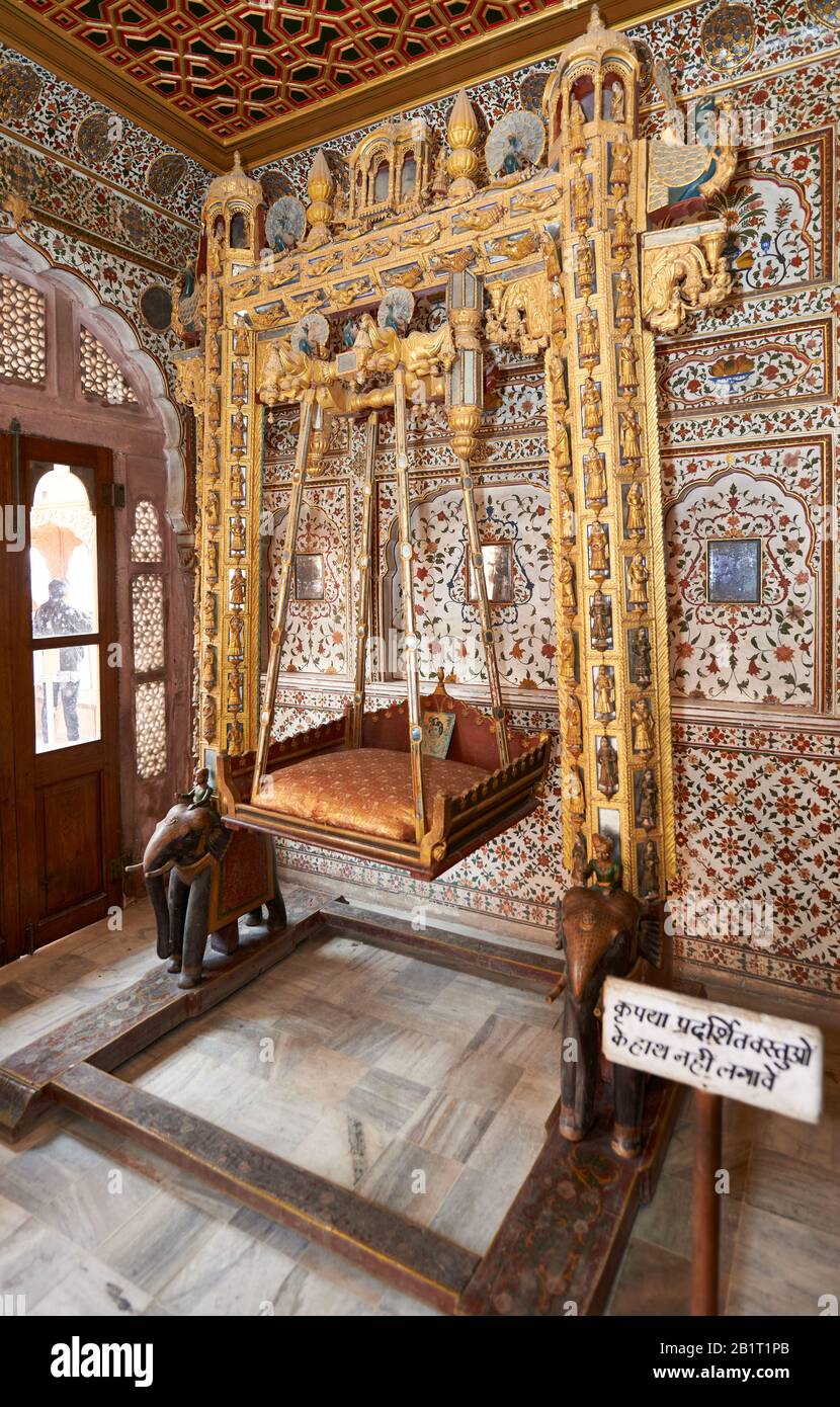 the Jhoola (swing) inside Phool Mahal or Flower Palace, Junagarh Fort ...
