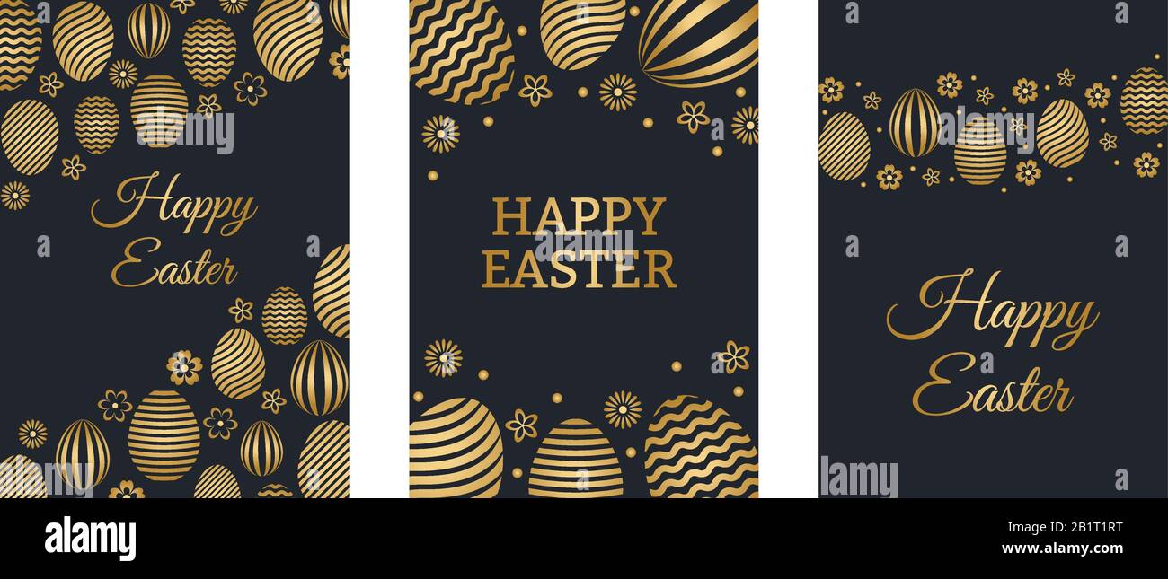 Happy Easter luxury holiday cards set with easter greeting and gold ...