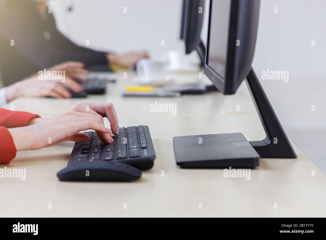 Close up woman hand typing and use personal computer at office Stock ...