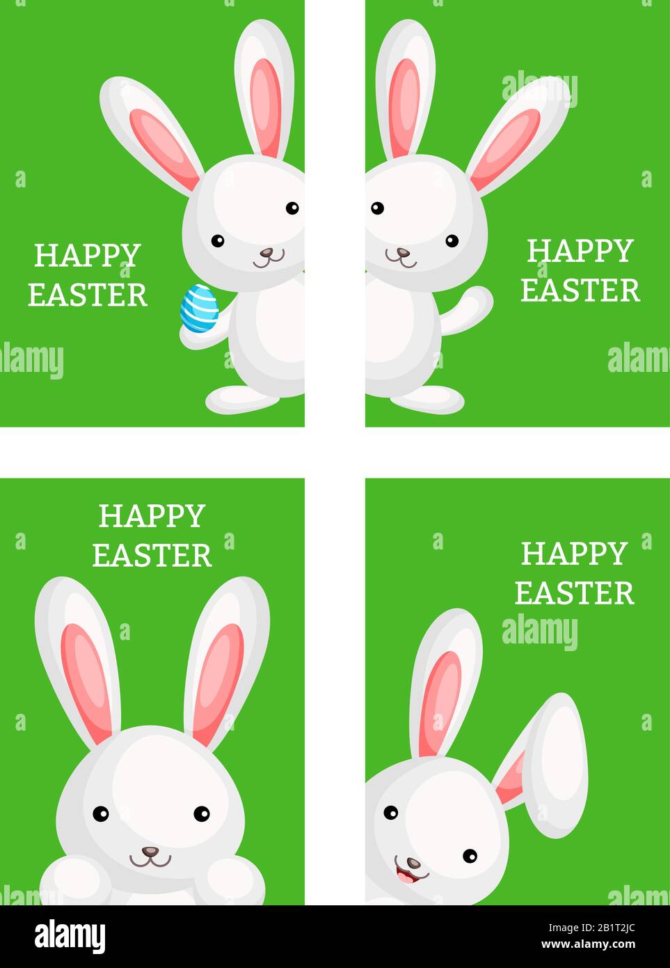 Set of Happy Easter greeting cards with сolorful bunny and egg. Vector ...