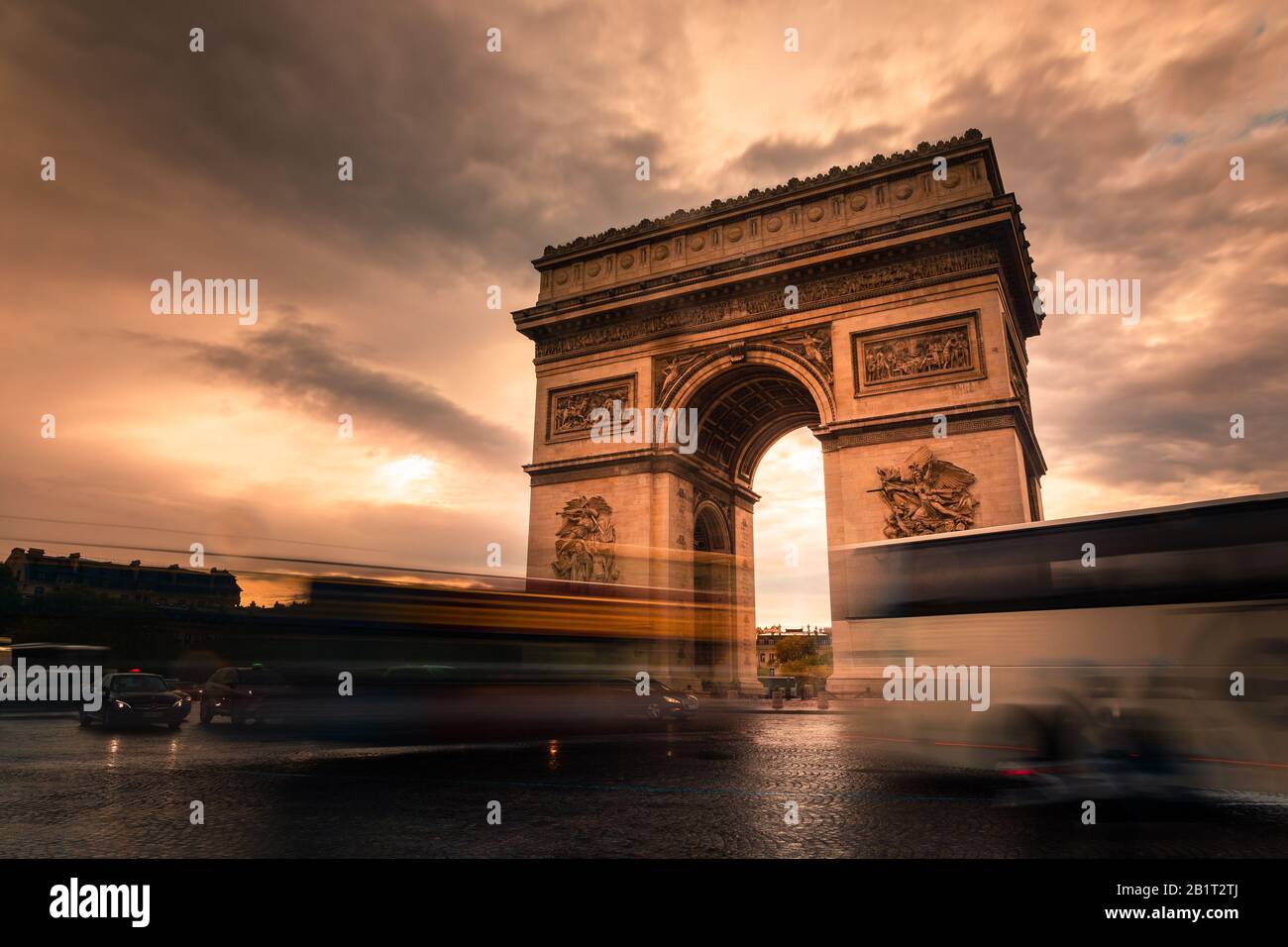 World famous Arc de Triomphe at the city center of Paris, France Stock ...